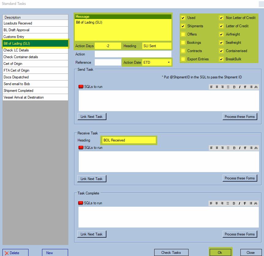 Setting Up New Prodoc Tasks Window Prodoc