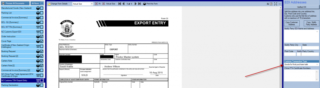Customs Transaction Nature Codes – TradeWindow Prodoc